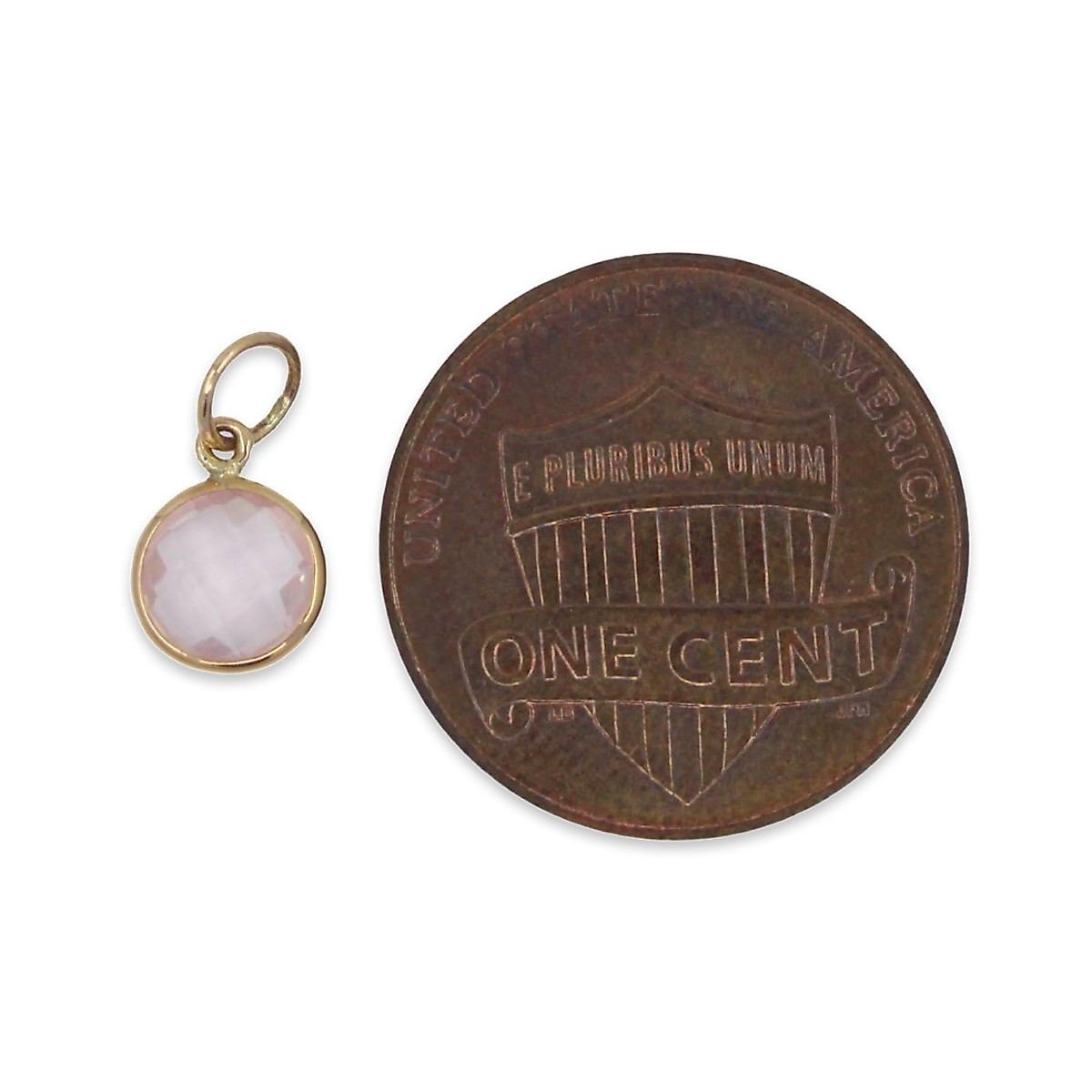 Rose-Quartz Charm 6mm Round Checkerboard-Cut Handmade In 14k Yellow Gold