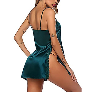 Avidlove Women Babydoll For Women Satin Nightwear Lace Chemise Sexy Nightgown (X-Large, Green)