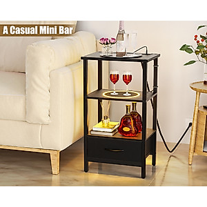 LED Nightstand with Charging Station, 2024 Updated Night Stand with Touch Switch Unlimited Dimming Double-Layer Control, Small Night Light Side Tables, Bedroom End Table, Bed Side Table(Black)