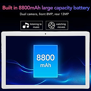 PUSOKEI 10 Inch Silver Tablet PC for Android 11,Kid Tab 8 Core Processor 8GB 256GB Memory 2.4G 5G WiFi 8MP 13MP Dual Camera,1920x1200 IPS,8800mAh Battery(#2)