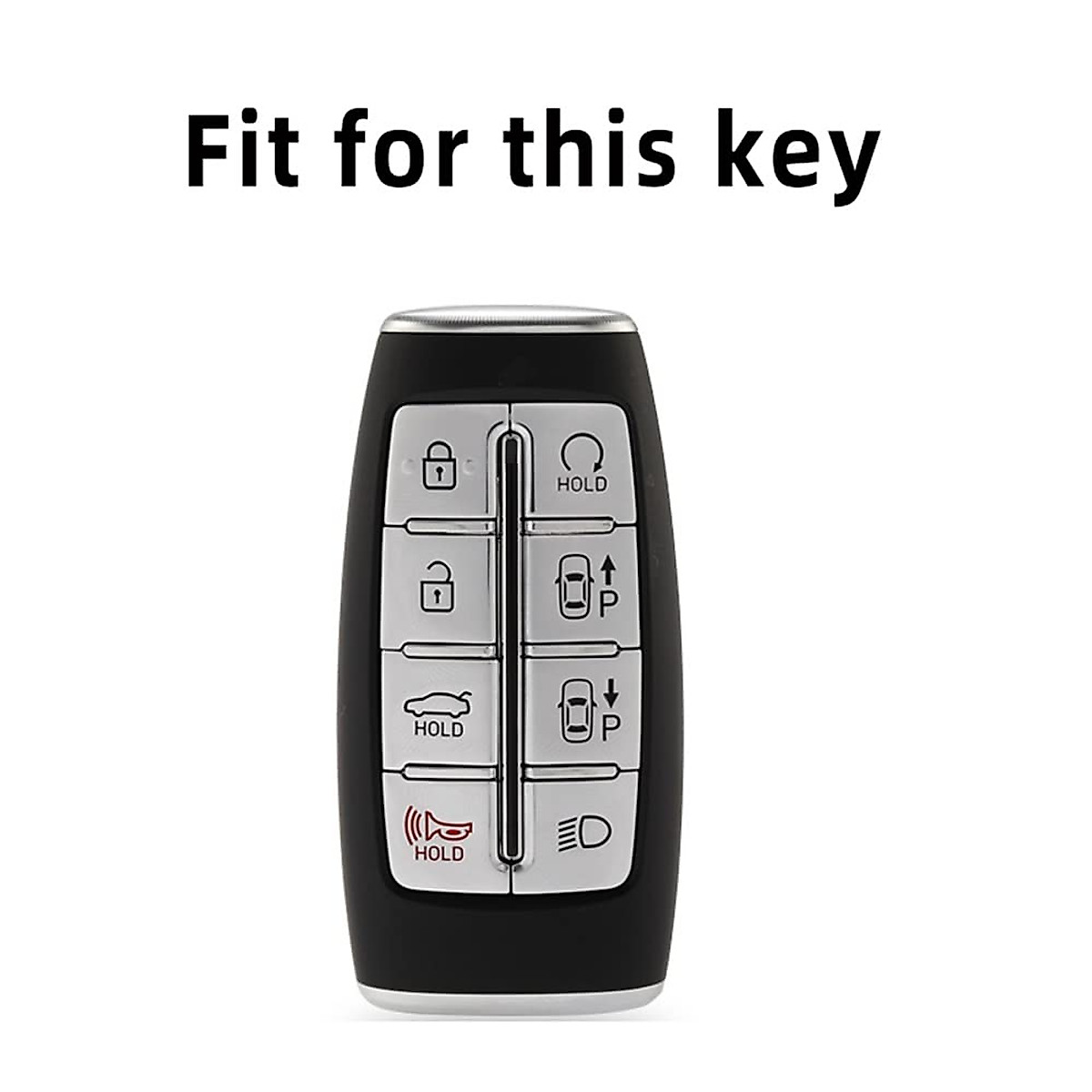 HIBEYO Key Fob Cover for Genesis G80 GV80 G70 GV70 2021 2022 Soft TPU Key Shell Case with Keychain Car Accessories Replacement Smart Remote Key 8 Button-Silver