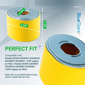 BlueStars AFZE30 GX390 GX340 Air Filter Replacement Part - Exact Fit For Honda GX340 GX390 GX 390 GX 340 11HP 13HP Engines - Replaces 17210-ZE3-505 17210-ZE3-010 Air Filter - PACK OF 4