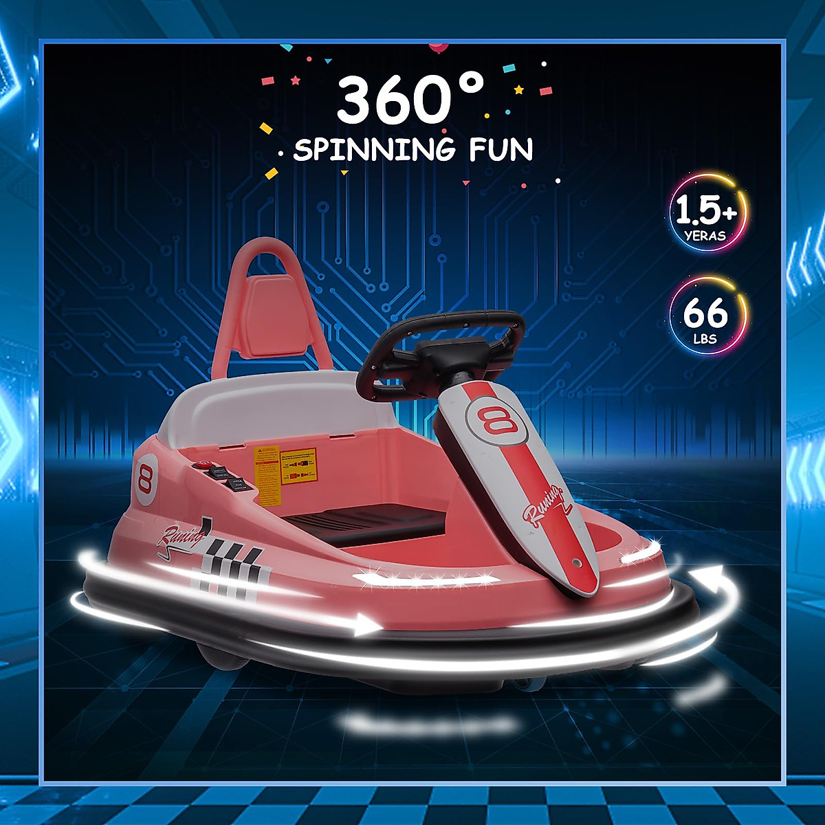 Bumper Car for Toddlers, GAOMON New Designed 6V Electric Ride On Toys for Kids 1.5-6 Years, w/Steering Wheel, 360 Degree Spin, 2-Speeds, Lights, Music & Horn, Safety Belts, Best for Birthday, Pink