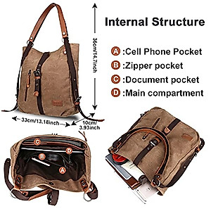 JOSEKO Tote Purse for Women,Canvas Shoulder Bag Handbag Casual School Hobo Bag Convertible Backpack for Work Travel