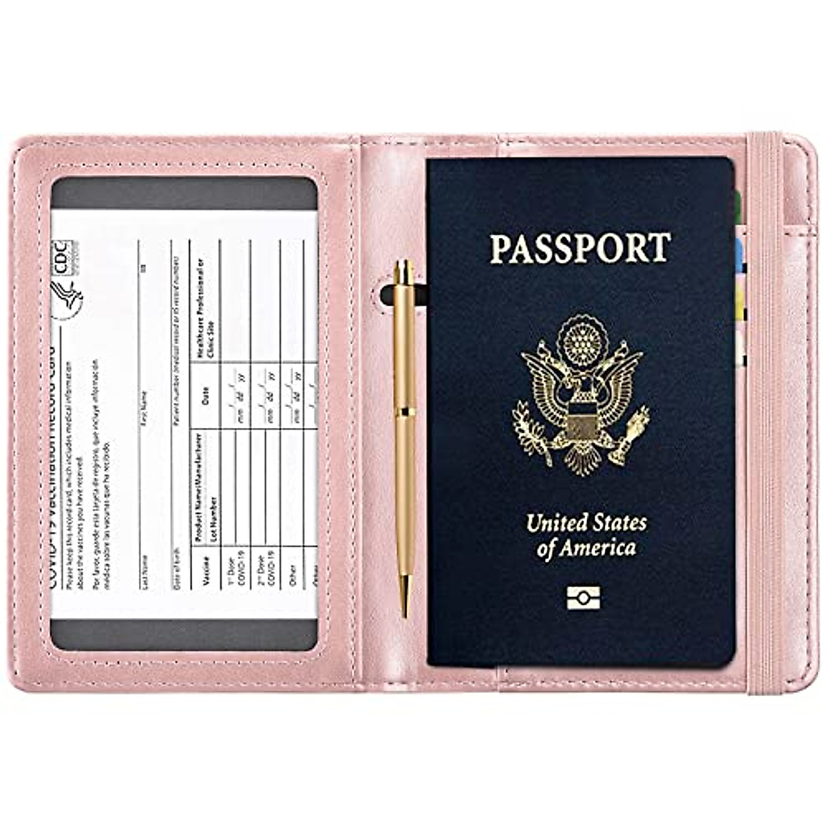 HerriaT Passport and Vaccine Card Holder Combo,Cover Case with CDC Vaccination Card Slot, Leather Travel Documents Organizer Protector, with RFID Blocking, for Women and Men