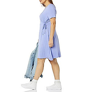 Amazon Essentials Women's Cap-Sleeve Faux-Wrap Dress, Soft Violet, Large
