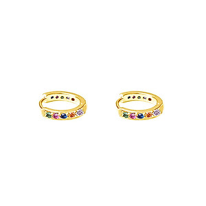 Rainbow 14K Gold Plated CZ Small Cartilage Hoop Earrings for Women BMulticolored Cubic Zirconia Tiny Huggie Hoops Piercing Jewelry Gifts for Christams Party Birthday (6mm)