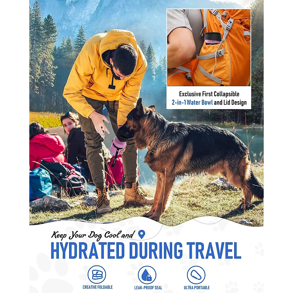 lesotc Dog Water Bottle, Portable Dog Water Dispenser, Leak Proof Dog Travel Water Bottle, Squeeze Pet Water Bottle for Walking On The Go, Dog Hiking Accessories for Outdoor Walking, Hiking, Travel