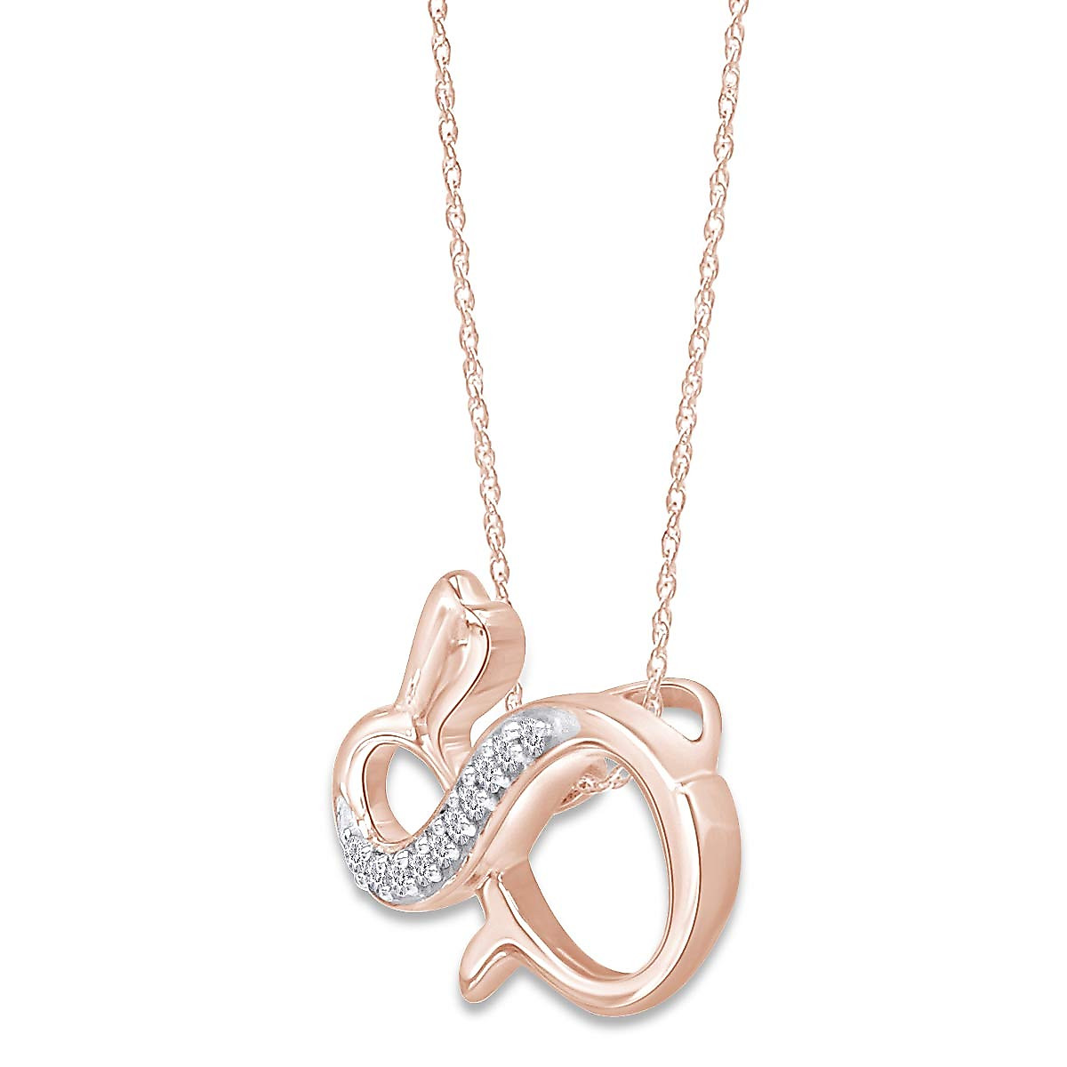 AFFY White Natural Diamond Easter Bunny Infinity Pendant Necklace in 14k Rose Gold Over Sterling Silver (0.1 Ct)