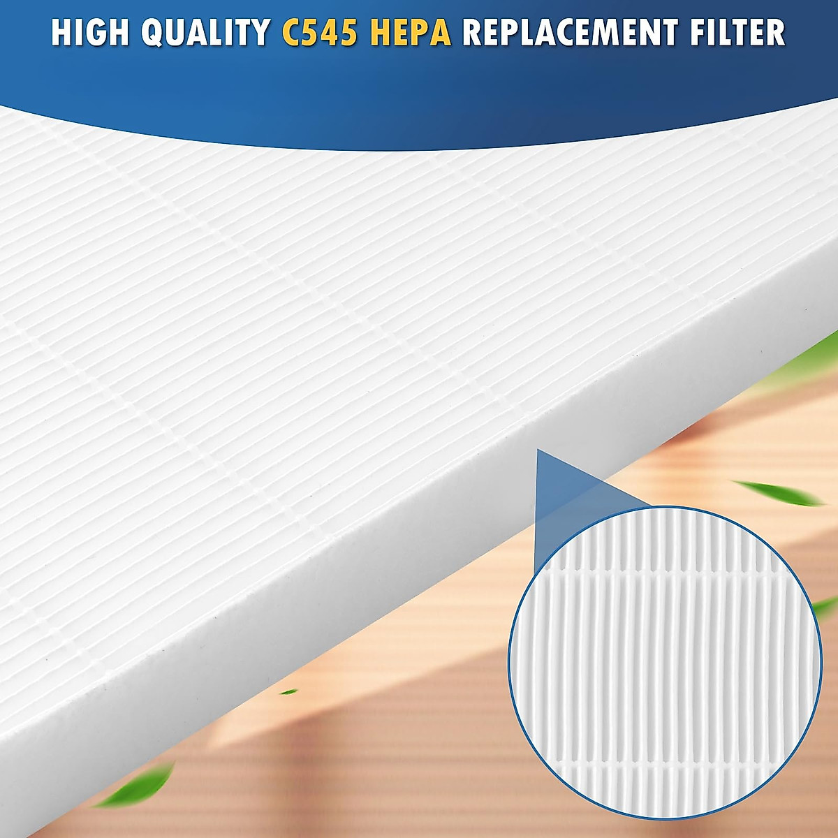 DerBlue 2 Pack C545 True HEPA Filter & 8 Pcs Carbon Pre-Filters Replacement Filter S for Winix C545, True HEPA Filter and Activated Carbon Filter, Part Number 1712-0096-00
