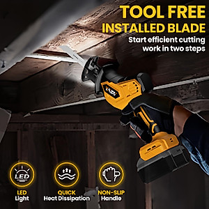 Cordless Reciprocating Saw for DeWalt 20V Battery, 3 Variable Speed 0-3500 Brushless Recipro Saw, Tool-free Blade Change, 4 Saw Blade Potable Recipro Saw kit for Wood/Metal/PVC Cuts - Tool Only