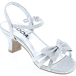 Soda Girly-2 Children's Girl's Open Toe Slingback Block High Heel Sandals (Silver Glt, 2)