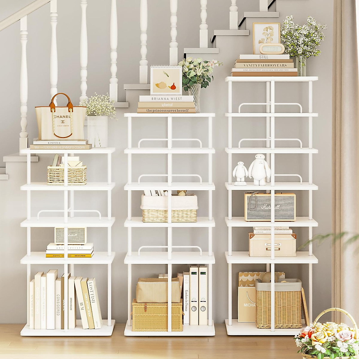 DIMJ Rotating Shoe Rack Tower - 6-Tier Spinning Shoe Rack, Revolving 360 Shoe Organizer Spinning Tower for Storage of Shoes/Boots/Bags, Square Carousel Rotate Shoes Closet Organization White