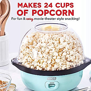 DASH SmartStore™ Deluxe Stirring Popcorn Maker, Hot Oil Electric Popcorn Machine with Large Lid for Serving Bowl and Convenient Storage, 24 Cups – Aqua