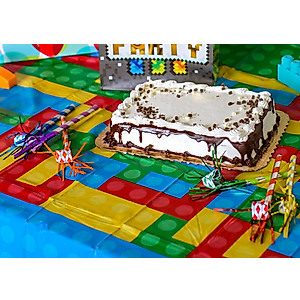 Party Ninja Extra Large Brick-Style Birthday Party Tablecloth (108" x 54") - Indoor or Outdoor Use - Disposable Brick Party Theme Table Cover - Birthday Party Supplies Made from Recycled Materials