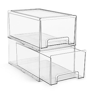 Sorbus Large Clear Stackable Storage Drawers, Plastic Storage Drawers with Handles, Craft Storage Drawers, Clothes, Medicine, Makeup, Closet, Art Supply, Bathroom, Shoe, Toy Storage Organizer (2 Pack)