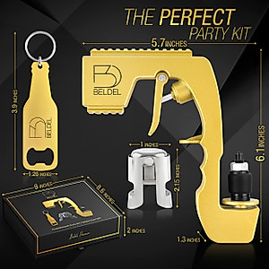 BELDEL Champagne Gun Shooter - 3-in-1 Beer Gun Set with Champagne Stopper and Bottle Opener Keychain, Fun Alcohol Gun Shooter for Bars, Bachelor Party, Wedding, Christmas, Birthday, Festivals