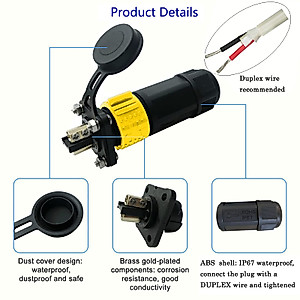 GaiRen 2 Pin 50Amp Trolling Motor Plug Receptacle Set, 12/24/36/48 Volt Marine Boat Power Waterproof IP67 Connector Trolling Boat Plug for Trolling Motors Compatible with 6/8 AWG wire Yellow