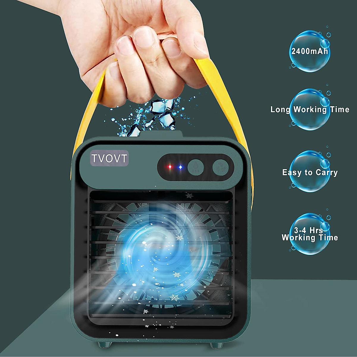 TVOVT Multifunction Portable Air Conditioner: 3-IN-1 Desige USB Powered Desktop Cooler Fan with 2 Spray Modes and 3 Wind Speeds for Home and Office, with Silicone-ice-Tray and Foldable-Funnel