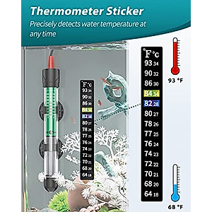 Uniclife Aquarium Heater 25W/50W/100W/200W Adjustable Submersible Heating Rod with Electronic Thermostat LED Indicator Light and Thermometer Sticker for Freshwater Marine Fish Tanks