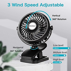 Battery Operated Clip On Camping Fan with LED Lights, Mini Desk Fan Rechargeable 2200mAh with 3 Level Air Flow, Portable Personal Fan for Baby Stroller Camping Home Office Travel Indoor Outdoor