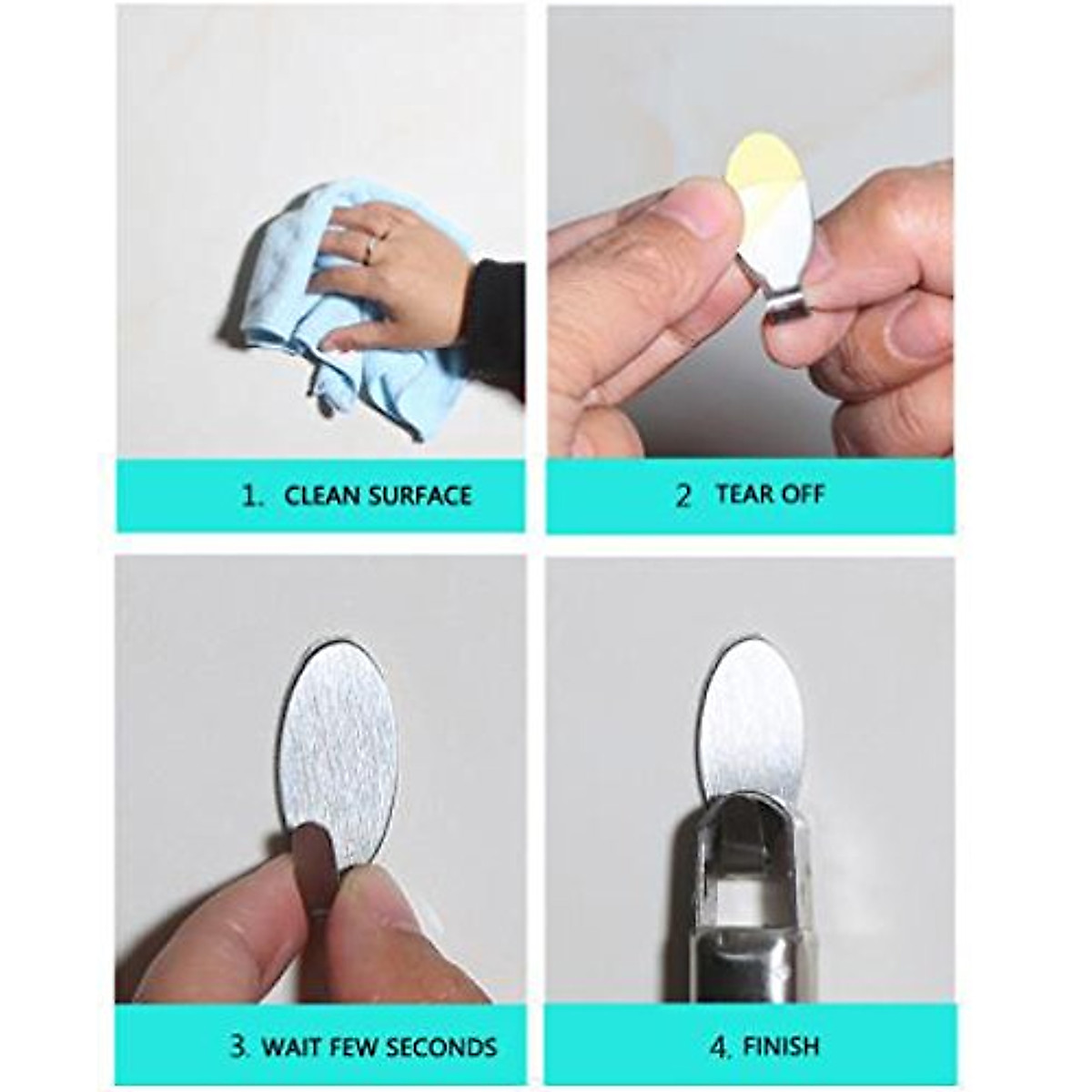 Hometeq (6 Pack) 1.25" Mini Stainless Steel Strong Self Adhesive Hooks Sticky Wall Mount Hooks for Bathroom Kitchen Office