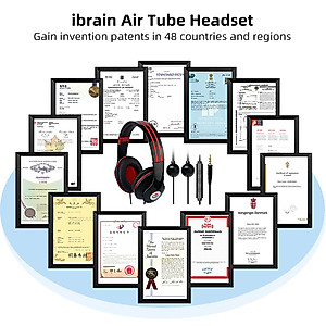ibrain Air Tube Headphones Air Tube Headset Over The Ear Headphones Wired Airtube Headset with Patented Technology 3.5mm Jack for Computer, PC, Phone - Black