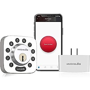ULTRALOQ U-Bolt Smart Lock with Bridge WiFi Adaptor, 5-in-1 Keyless Entry Door Lock with WiFi, Bluetooth and Keypad, Smart Door Lock Front Door- Satin Nickel