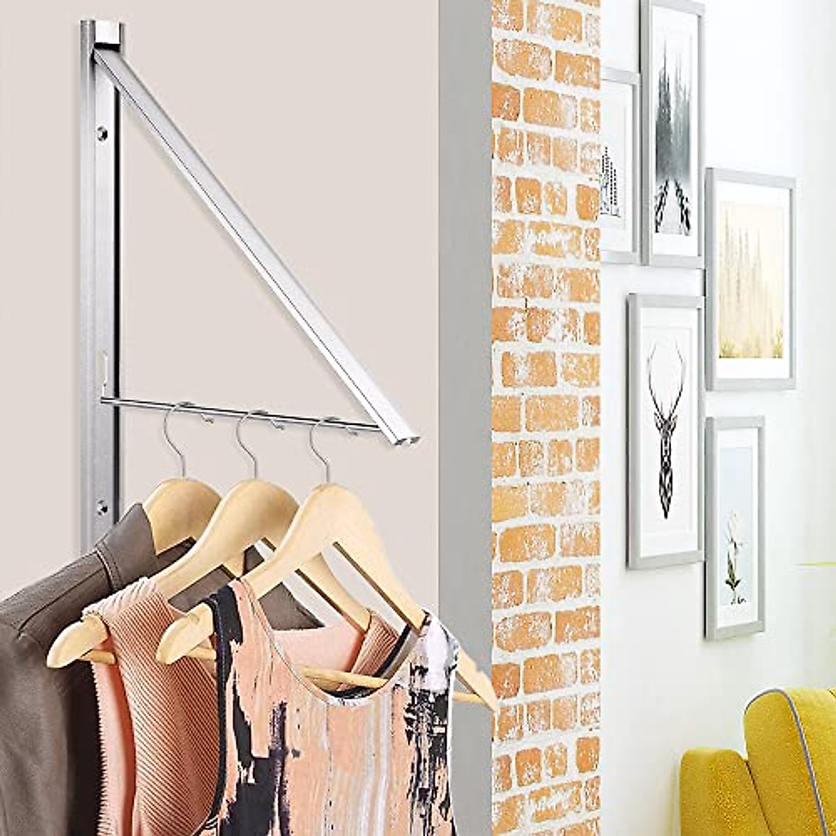 kuaguan Laundry Racks for Drying Clothes Drying Rack,Folding Drying Rack, Wall Mounted Clothes Hanger Rack Drying Rack Clothing Folding Indoor and Outdoor (Silver)
