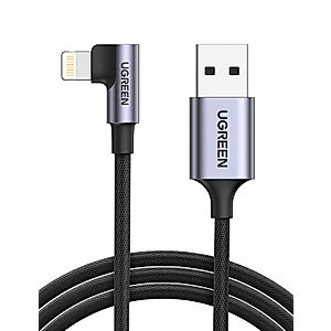 UGREEN MFi Certification Lightning Cable, Right Angle 3FT Lightning Cord, Phone Charger Cord Nylon Braided Compatible with iPhone 13/13 Pro/12/12 Pro/11/X/XS/8/7, iPad Pro, AirPods Pro Black