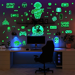 Gamer Room Decor,Gaming Wall Decals Sticker Boys Room Decor,Glow in The Dark Video Game Wall Stickers,Game Wall Decals for Gamer Bedroom Playroom
