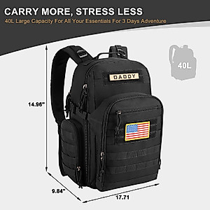 MIRACOL Military Diaper Bag for Men - Waterproof Multi-Pocket Organization Diaper Backpack for Travel Hiking Camping - Baby Gear for Active Dad Black