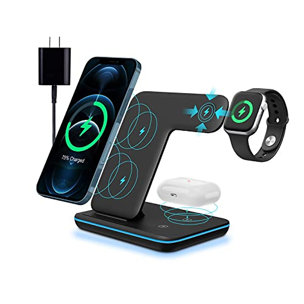 3 in 1 Fast Wireless Charging Station for iPhone/iWatch/Airpods, Wireless Charger Stand for iPhone 14/13/12/11/Pro Max/X/Xs Max/8/8 Plus, iWatch Series 8/7/6/5/SE/4/3/2, AirPods 3/2/pro (Z5A,Black)