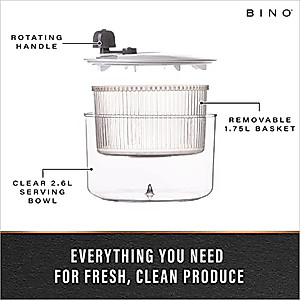 BINO | Salad Spinner - 2.75 Qt | Small Manual Lettuce Spinner | Salad Spinner with Salad Bowl for Serving | Fruit & Vegetable Basket & Spinner | Pasta and Herbs Spinner with Colander | Kitchen Gadgets