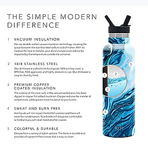 Simple Modern Water Bottle with Narrow Mouth Straw Lid Metal Thermos Vacuum Insulated Stainless Steel l Reusable Leak Proof BPA-Free Flask | Ascent Collection | 24oz, Ocean Geode