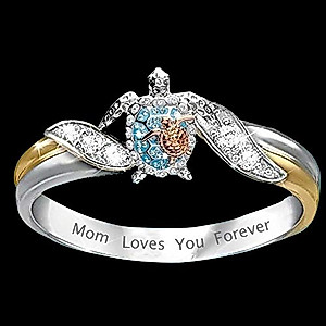 FUTIMELY Turtle Ring Mom Loves You Forever Statement Ring for Women Crystal Animals Healthy Longevity Sea Turtle Ring,Best Gifts for Mom at Christmas (6)
