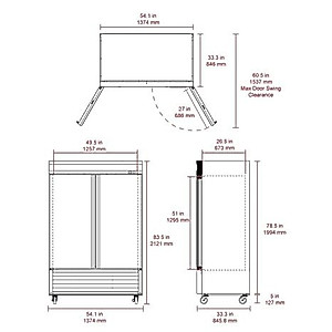 Kratos Commercial Refrigerator - 2 Glass Door Reach-in Dispaly Refrigerator, 54" W, 49 Cu Ft (69K-761)