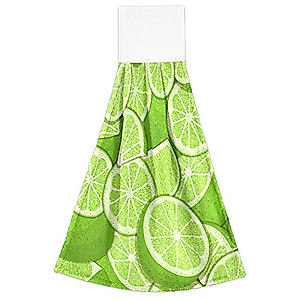 Ripe Juicy Lemon Kitchen Hanging Towel Green Tropical Limes Hand Towels Set 2 Pcs Tea Bar Dish Cloths Dry Towel Soft Absorbent Durable for Bathroom Laundry Room Decor