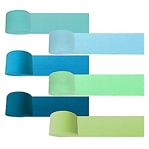 InnoFun Birthday Party Crepe Paper Streamers Decoration,Colored Streamer Backdrop,Blue,Pastel Blue,Green and Lime,6 Rolls 492ft(1.8 Inch x 82 Ft/Roll)