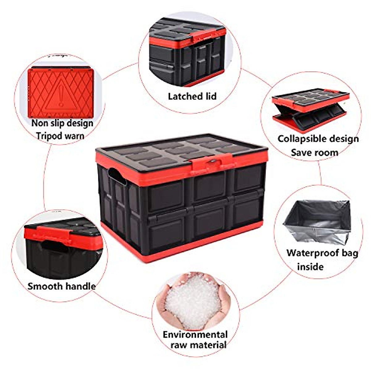 KINGCAV Plastic Durable Cargo Storage Box Weathertight Storage Organizer Box Secure Snap-on Lid Car Trunk Organizer Collapsible Storage Box