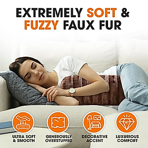 Cheer Collection Faux Fur Cylinder Pillows - Decorative Bolster Pillows for Couch & Bed - Machine Washable - 8” x 24” Inch (Set of 2) - Chocolate