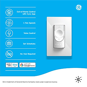 GE CYNC Ceiling Fan Smart Switch, Wi-Fi Enabled, Alexa and Google Assistant Compatible, No Hub Required, Neutral Wire Required