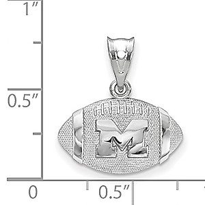 Jewelry Stores Network University of Michigan Wolverines School Letter on Football Shaped Pendant in Sterling Silver 13 mm x 17 mm