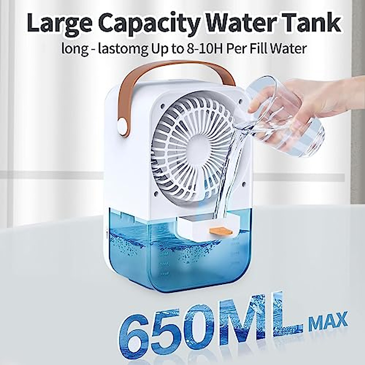 Evaporative Portable Air Conditioner with Touch Screen Remote Control, 650ML Water Tank, Display Prower Air Cooler Conditioner, 4 Speeds Quiet Portable Air Conditioners for Car, Bedroom, Living Room