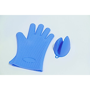Sailing. Silicone Gloves/Mitts for BBQ Baking Cooking, Heat Resistant Barbecue Oven Cooking Grilling Mitts, Pot Holder (Set of 2, Blue)