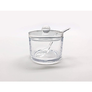FDCuvée Heavy-Duty Acrylic Jam Jar Sugar Salt Spice Pepper Seasoning Condiment Bowl Box Storage Pot with Spoon and Lid Crystal Clear