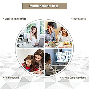 KOTEK Corner Desk with Drawer and Shelves, Wooden Home Office Desk Triangle Computer Desk, Writing Study Desk Computer Workstation, Makeup Vanity Table (Natural & White)