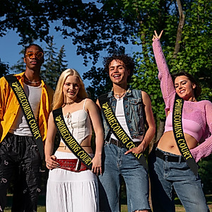 Homecoming Court Sashes with Gold Glitter, 4 Count Bulk Pack Black Homecoming Party Prom Sash for Pageants Homecoming Party School Dance Graduation Party Decorations Accessories (Black + Gold)