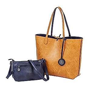 Sydney Love Vegan Leather Reversible Tote & Crossbody Set, Navy/Camel