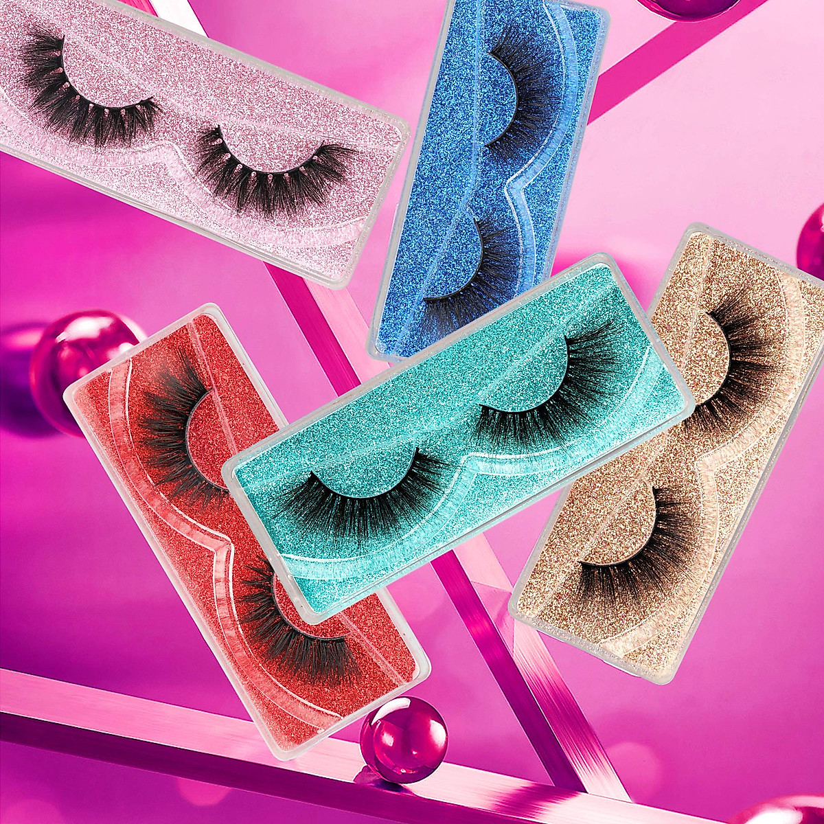 False Eyelashes Wispy 18mm Natural 3D Faux Mink Lashes Pack 10 Pairs 10 Styles Mixed Soft Reusable Fake Eyelashes Bulk with Glitter Portable Boxes